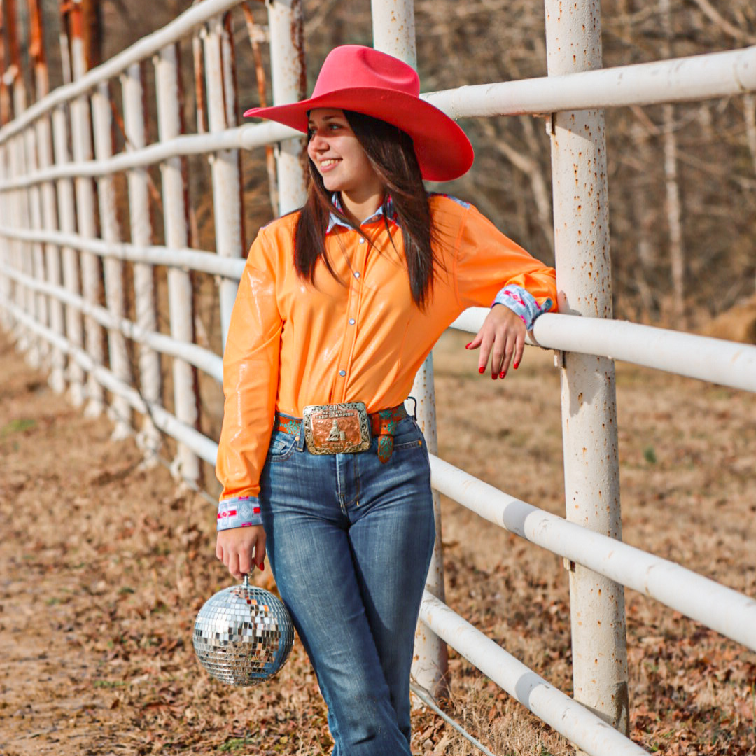 Shiny Creamsicle Aztec Rodeo Shirt | Rocket Donkey
