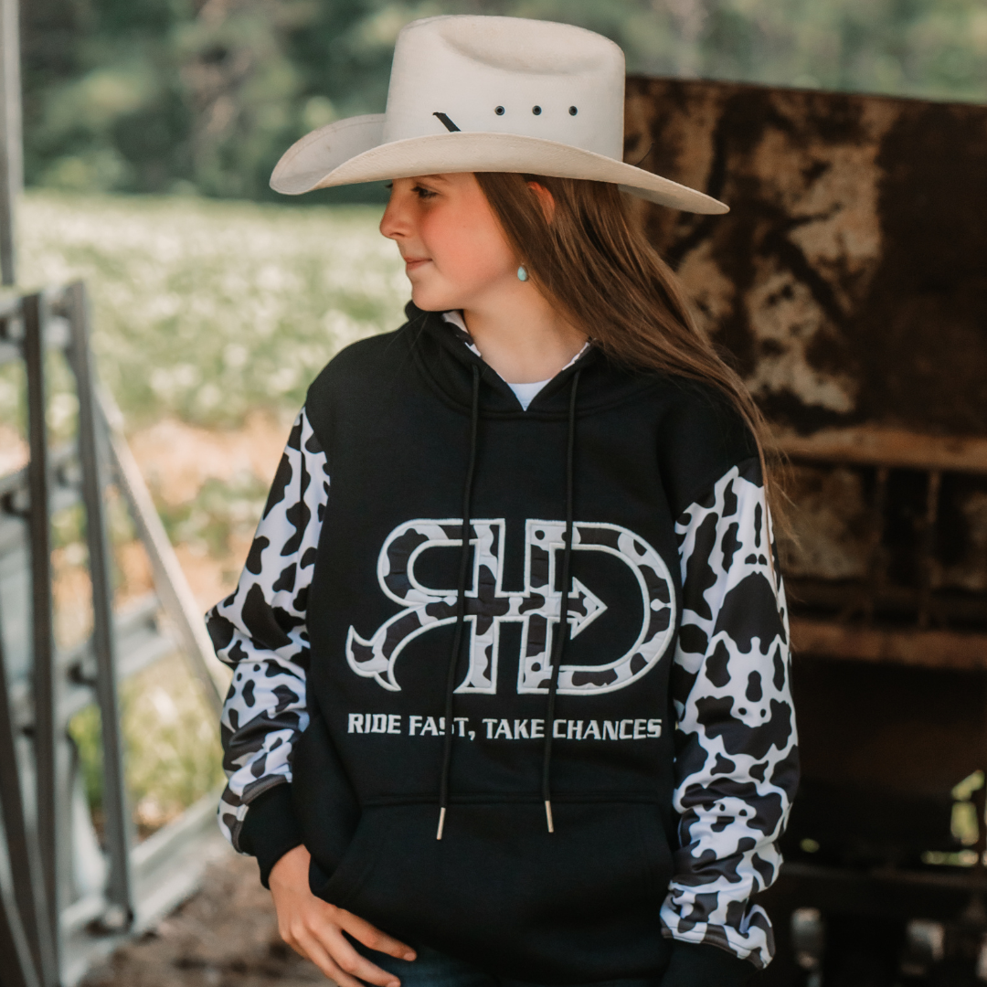 Hoodie Black Cow Print | Rocket Donkey